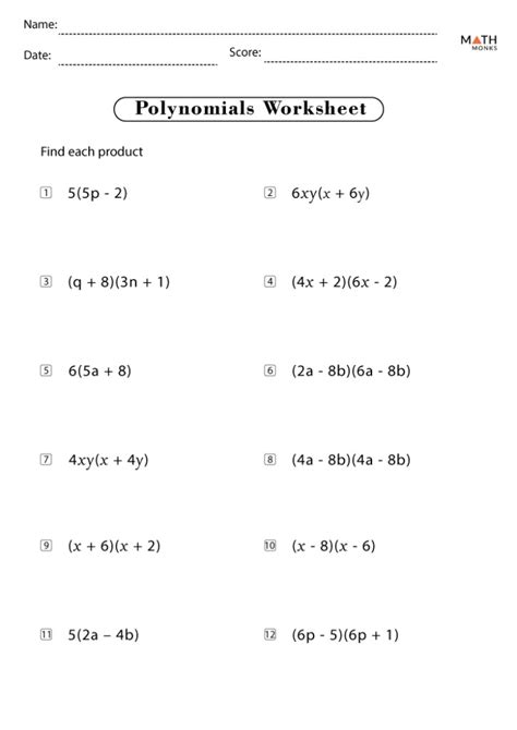 Elementary Algebra Skill Solving Polynomial Equations Worksheet
