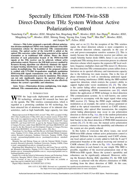 PDF Spectrally Efficient PDM Twin SSB Direct Detection THz System Without Active Polarization