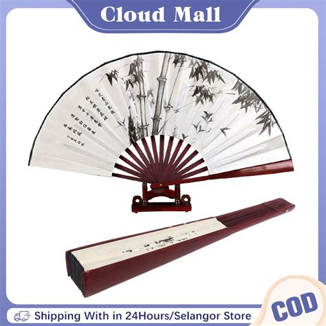 10 Inch Chinese Style Ancient Style Bamboo Folding Fan Silk Fabric Ink