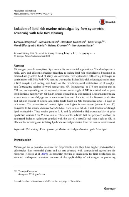 Pdf Flow Cytometric Isolation Of Lipid Rich Microalgae