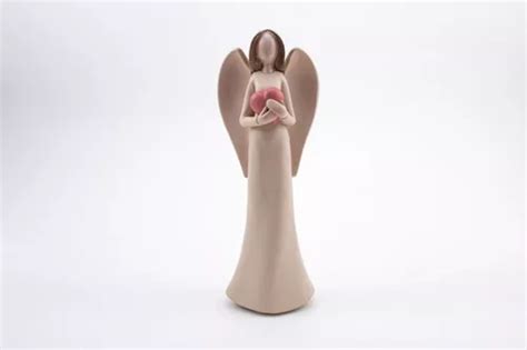 Imagem Anjo Clássico Coração Resina 19 Cm Frete Grátis