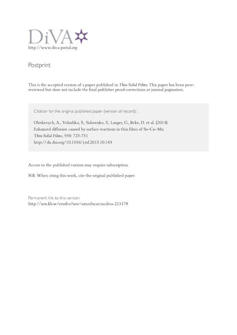 Pdf Enhanced Diffusion Caused By Surface Reactions In Thin Uu Diva