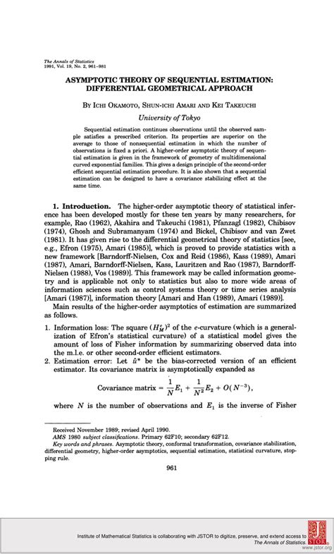 Pdf Asymptotic Theory Of Sequential Estimation Differential Geometrical Approach