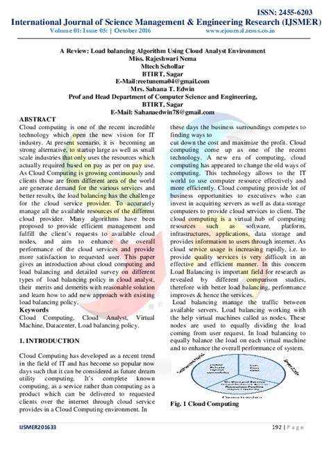 Pdf A Review Load Balancing Algorithm Using Cloud Analyst Environment