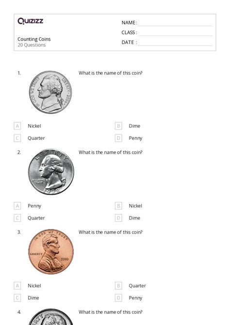 50 adding groups of coins worksheets for 2nd class on quizizz free