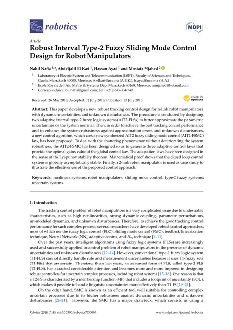 Pdf Robust Interval Type 2 Fuzzy Sliding Mode Control Design For