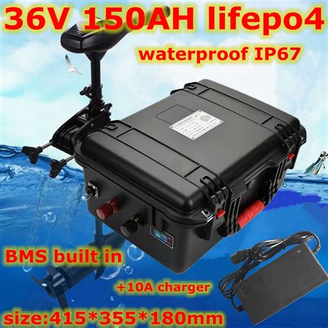 Lifepo4 36v 150ah 리튬 철 인산염 Lfp Soalr 배터리 Bms 내장 보트 모터 Rv 인버터 방수 케이스 10a 충전기 Aliexpress