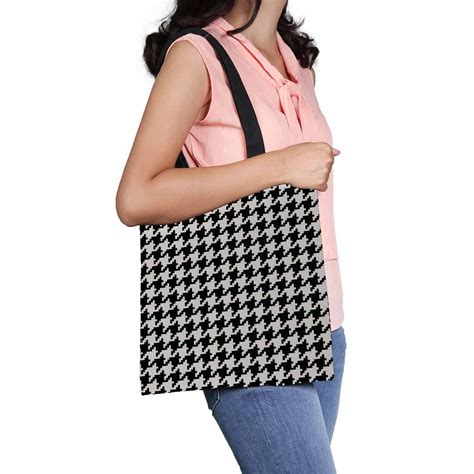 Pkqwtm Black And White Houndstooth Pattern Canvas Shoulder Bags