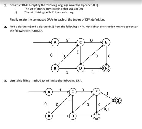 solved 1 construct dfas accepting the following languages