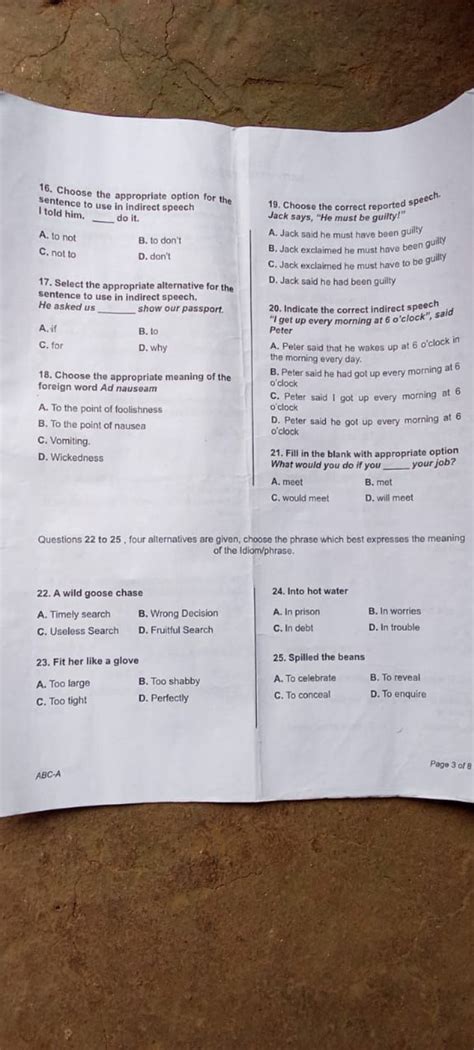 16 Choose The Appropriate Option For The Sentence To Use In Indirect Spe