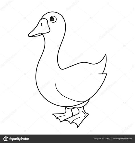 Black And White Cartoon Vector Illustration Of Funny Goose Farm Bird