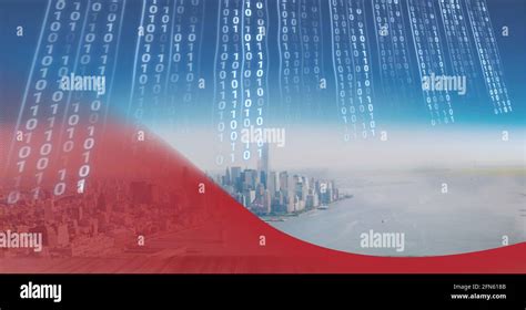 Composition Of Binary Coding Over Cityscape And Red Background Stock