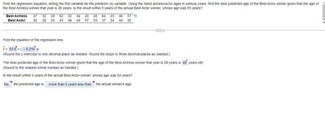 Solved Find The Regression Equation Letting The First