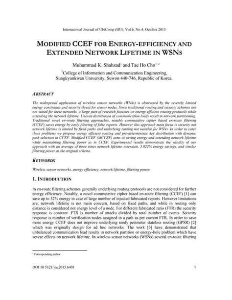 Modified Ccef For Energy Efficiency And Extended Network Lifetime In Wsns Pdf