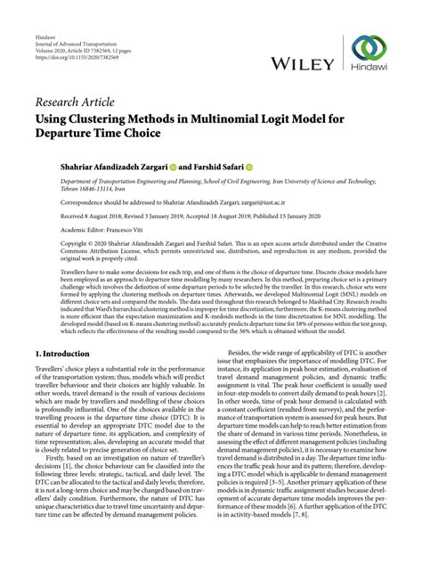 Pdf Using Clustering Methods In Multinomial Logit Model For Departure Time Choice