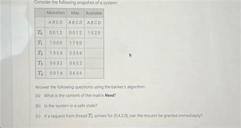 solved consider the following snapshot of a system