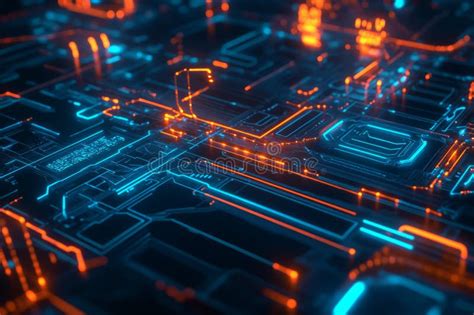 Abstract Visualization Of A Quantum Computing Network Featuring Glowing Neon Circuits