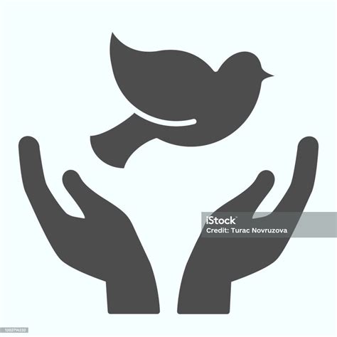 손에 비둘기 솔리드 아이콘 흰색에 격리 된 평화 벡터 그림의 비둘기입니다 비둘기 문말 스타일 디자인 웹 및 응용 프로그램을 위해 설계 Eps 10 10에 대한 스톡 벡터