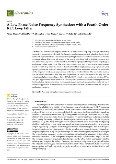 PDF A Low Phase Noise Frequency Synthesizer With A Fourth Order RLC Loop Filter