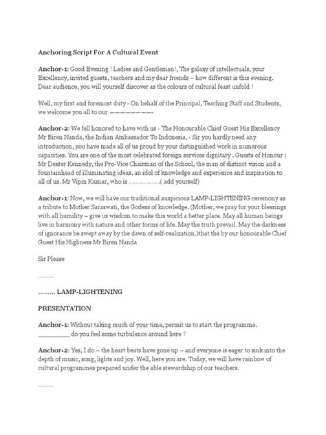 Anchoring Script For A Cultural Event Dances Entertainment General