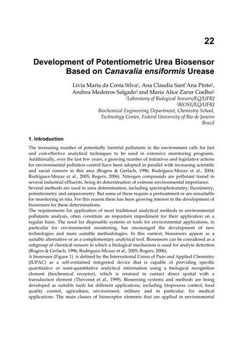 Pdf Development Of Potentiometric Urea Biosensor Based On Canavalia Ensiformis Urease