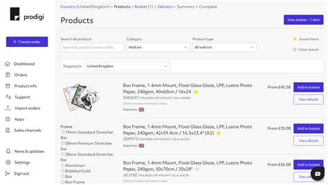 Dashboard Update Saved Items Prodigi