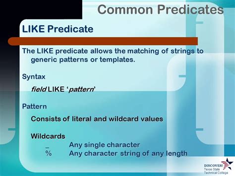 Texas State Technical College Discover Common Predicates Would You