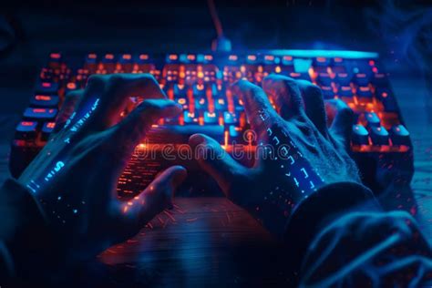 Illuminated Keyboard With Glowing Hands Typing Stock Image Image Of Communication Code 313558287