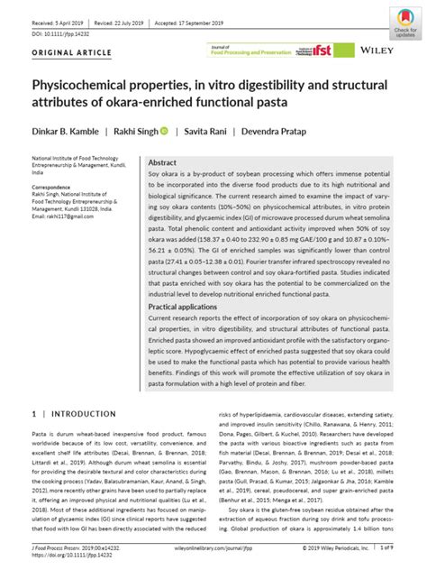 Physicochemical Properties In Vitro Digestibility And Structural Pdf Soybean Pasta