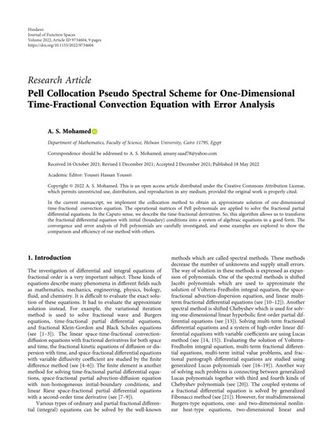 Pdf Pell Collocation Pseudo Spectral Scheme For One Dimensional Time Fractional Convection
