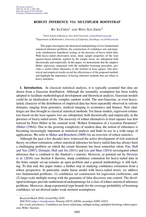 Pdf Robust Inference Via Multiplier Bootstrap