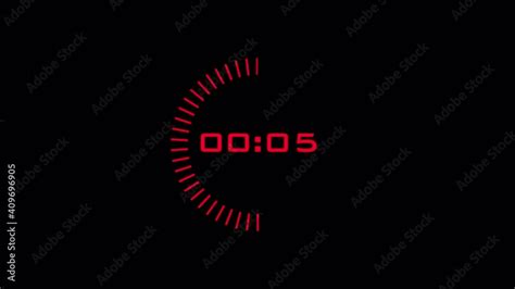 Animation Of 10 Seconds Countdown Counter With ALPHA Channel Electronic Clock With Red Digits