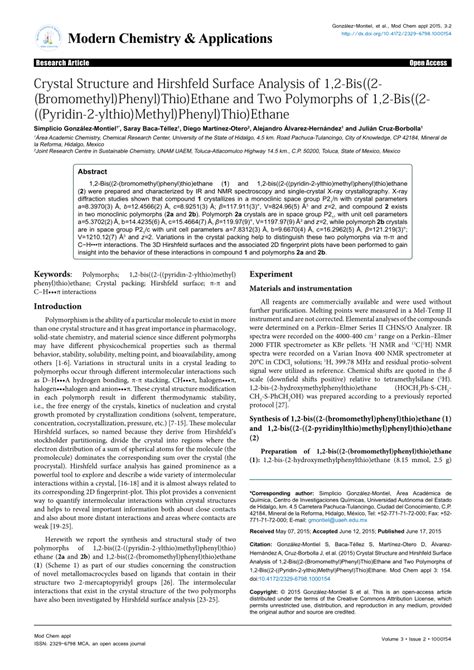 Pdf Crystal Structure And Hirshfeld Surface Analysis Of 12 Bis2