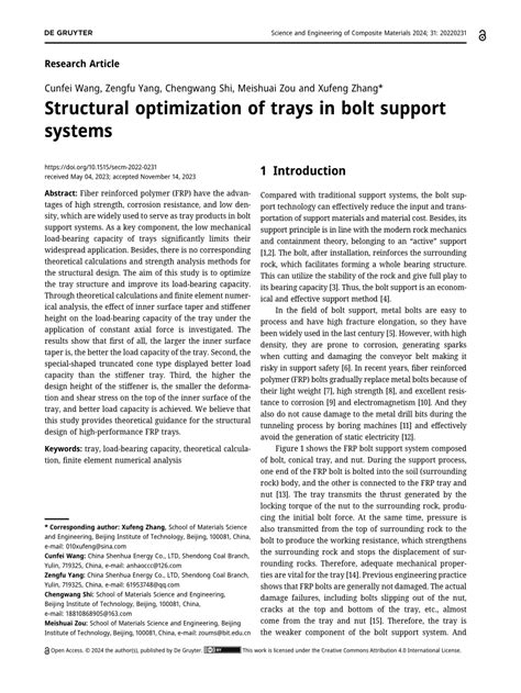 pdf structural optimization of trays in bolt support systems