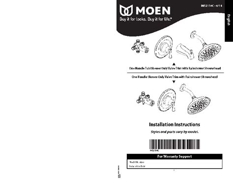Moen Ins2154c Tub Shower And Shower Only Valve Trim Installation Guide