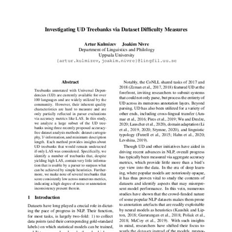 Investigating Ud Treebanks Via Dataset Difficulty Measures Acl Anthology