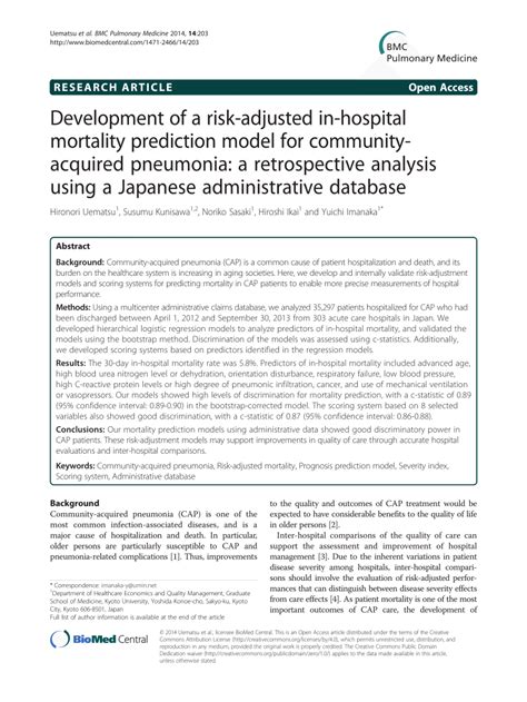 Pdf Development Of A Risk Adjusted In Hospital Mortality Prediction Model For Community