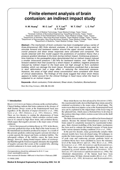 Pdf Finite Element Analysis Of Brain Contusion An Indirect Impact Study