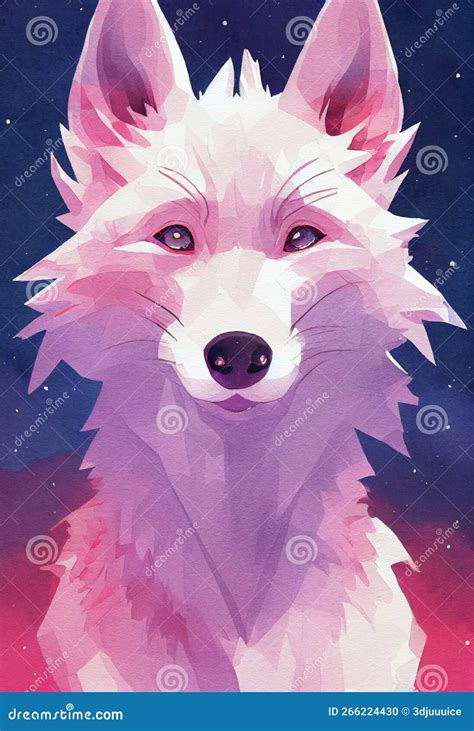 Watercolor Portrait Of Cute Arctic Wolf Land Animal Stock Illustration