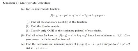Solved Multivariate Calculus A For The Multivariate