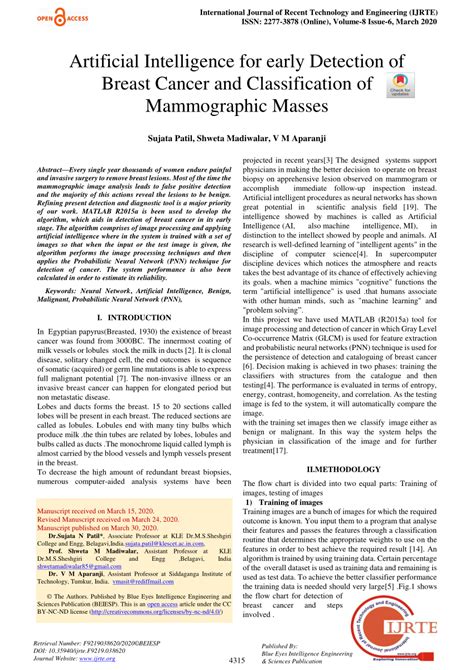 Pdf Artificial Intelligence For Early Detection Of Breast Cancer And Classification Of
