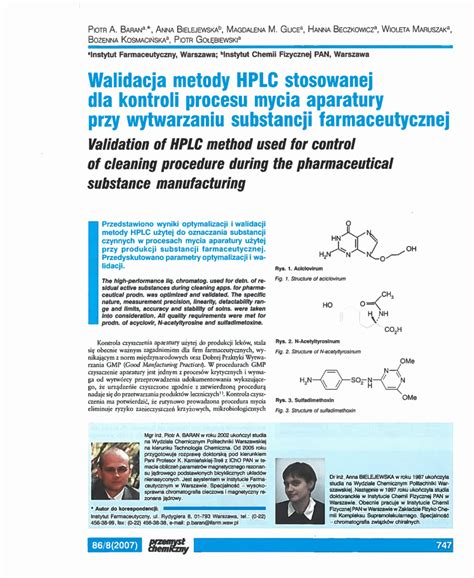 Pdf Validation Of Hplc Method Used For Control Of Cleaning Procedure