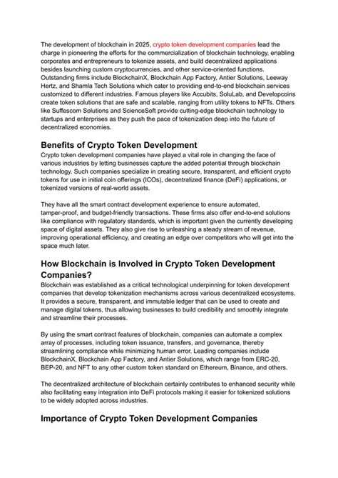 Best Crypto Token Development Companies In 2025 Pdf