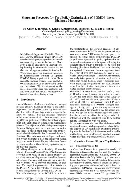 Pdf Gaussian Processes For Fast Policy Optimisation Of Pomdp Based