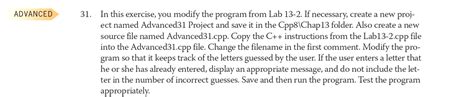 solved advanced 31 in this exercise you modify the program