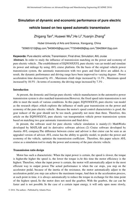 Pdf Simulation Of Dynamic And Economic Performance Of Pure Electric Vehicle Based On Two Speed