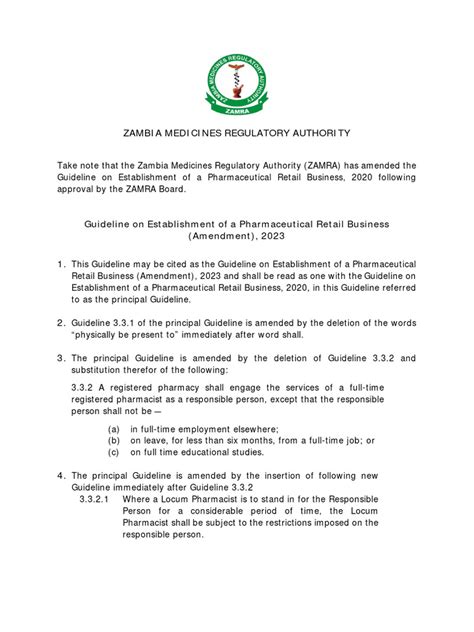 Guideline On Establishment Of A Pharmaceutical Retail Business