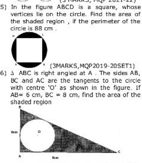 5 In The Figure Abcd Is A Square Whose Vertices Lie On The Circle Find