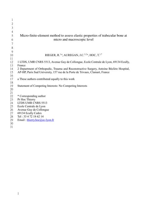 Pdf Micro Finite Element Method To Assess Elastic Properties Of