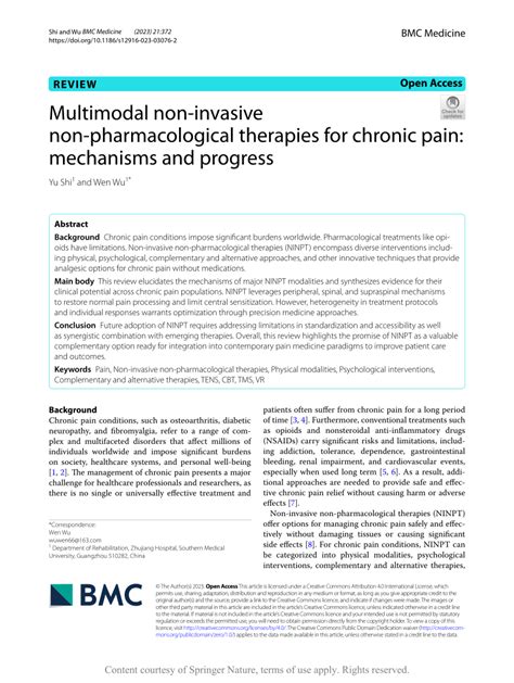 PDF Multimodal Non Invasive Non Pharmacological Therapies For Chronic Pain Mechanisms And